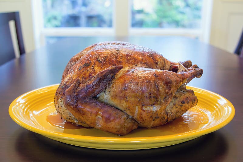 Cooked Whole Turkey On Yellow Platter Stock Image - Image of wood ...