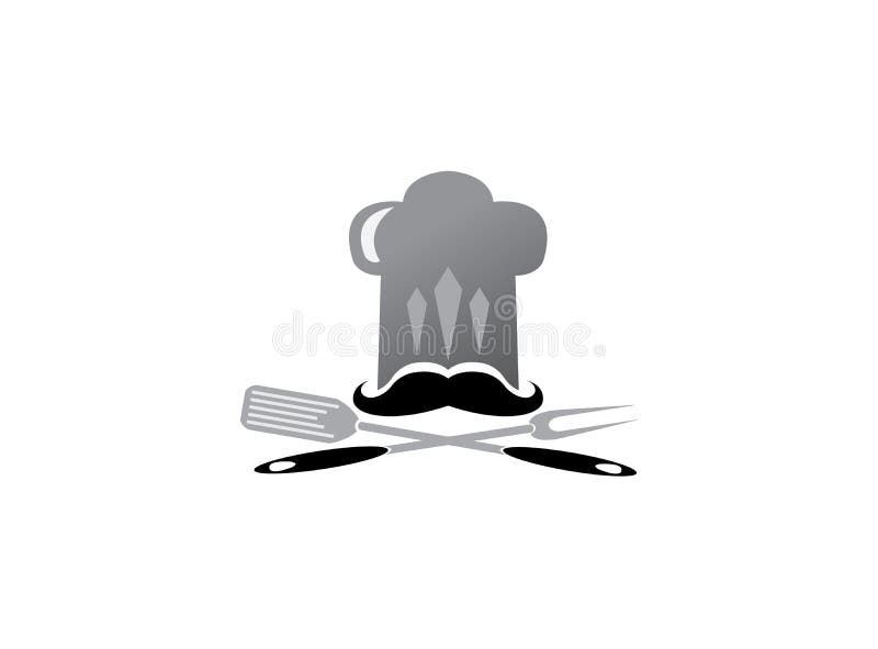 Cooker Hat and Mustache with Grill Tools a Spatula and Fork for Logo ...