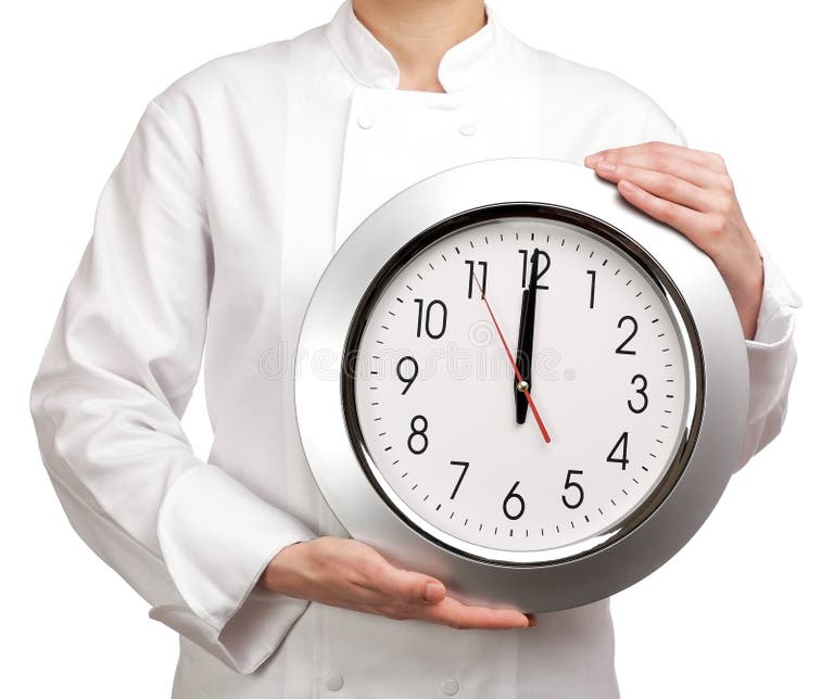 Cooker holding a clock stock image. Image of bust, chef - 42420897