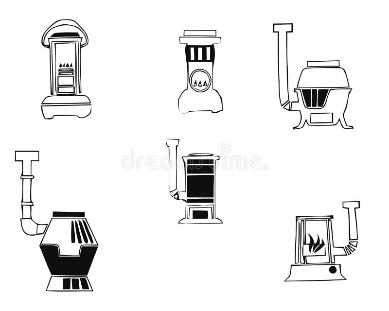Cooker Oven Stove Pan Burner Icons Set. Simple Illustration of 6 Cooker ...