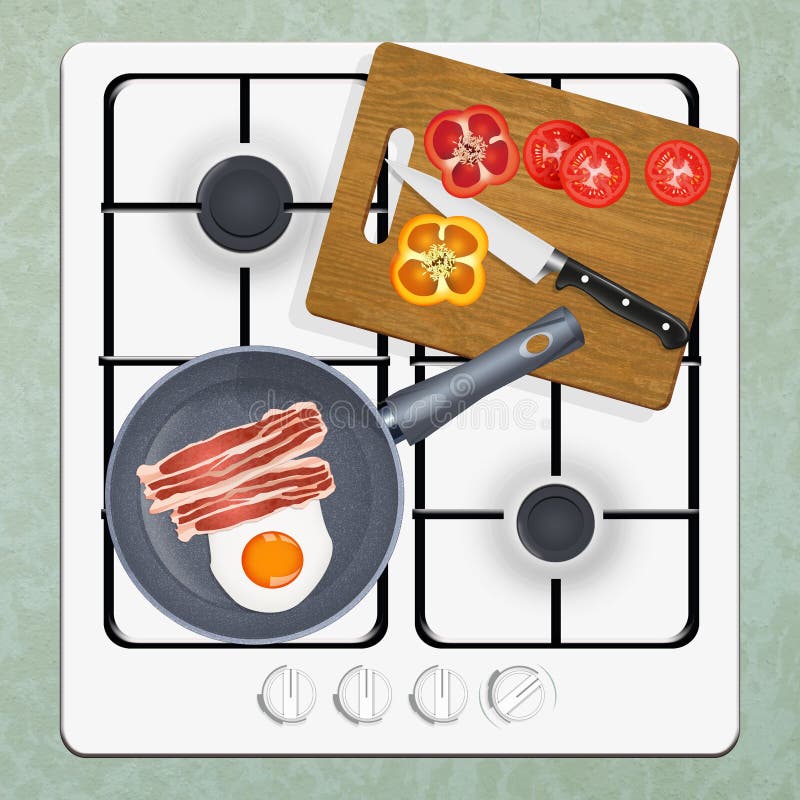 Cooker with Pan and Ingredients Stock Illustration - Illustration of ...