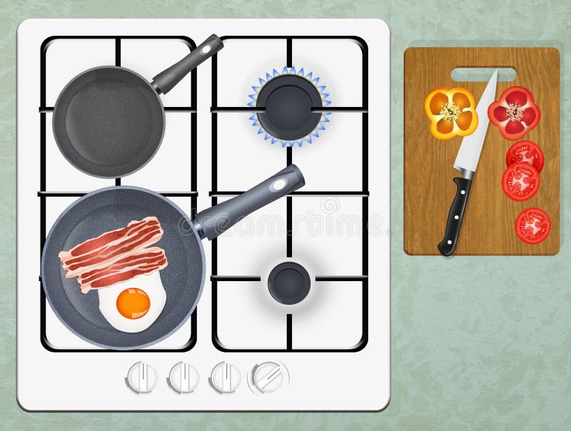 Cooker with Pan and Ingredients Stock Illustration - Illustration of ...