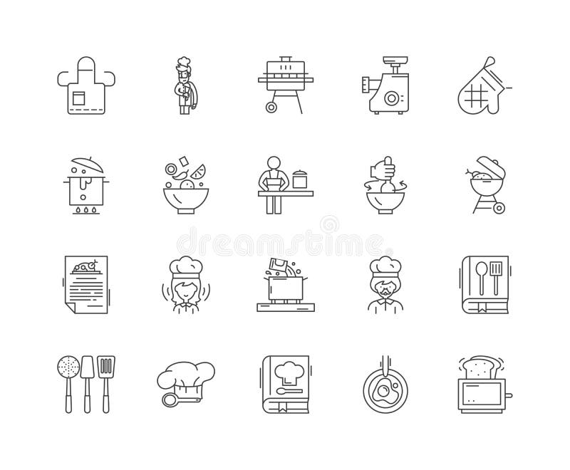 Cookery Concept Line Icons, Signs, Vector Set, Outline Illustration ...