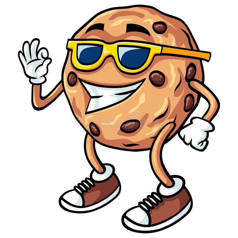 Cookie Cartoon Cool Mascot Chocolate Chips Drawing Illustration Vector ...