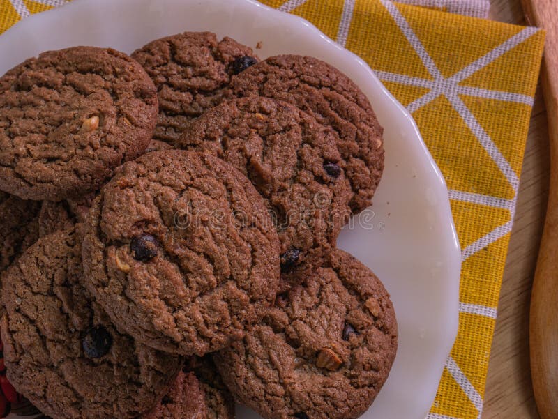 Cookie Chocolate Chip on White Disc for Food Concept Stock Photo ...