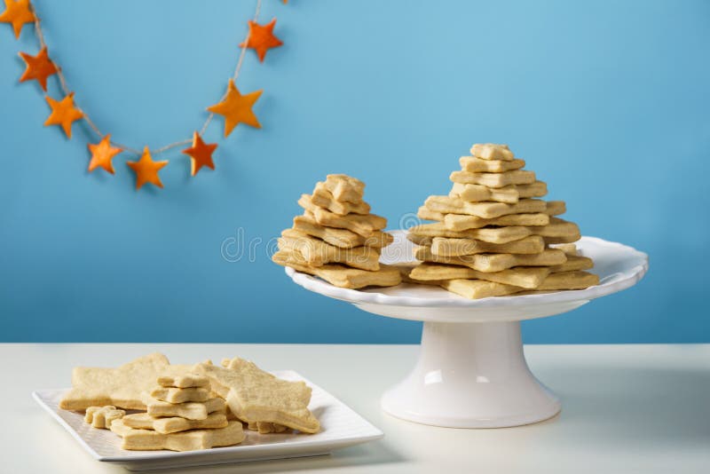 Cookie Christmas Tree Made by Star Cookies , on White Plate Blue ...