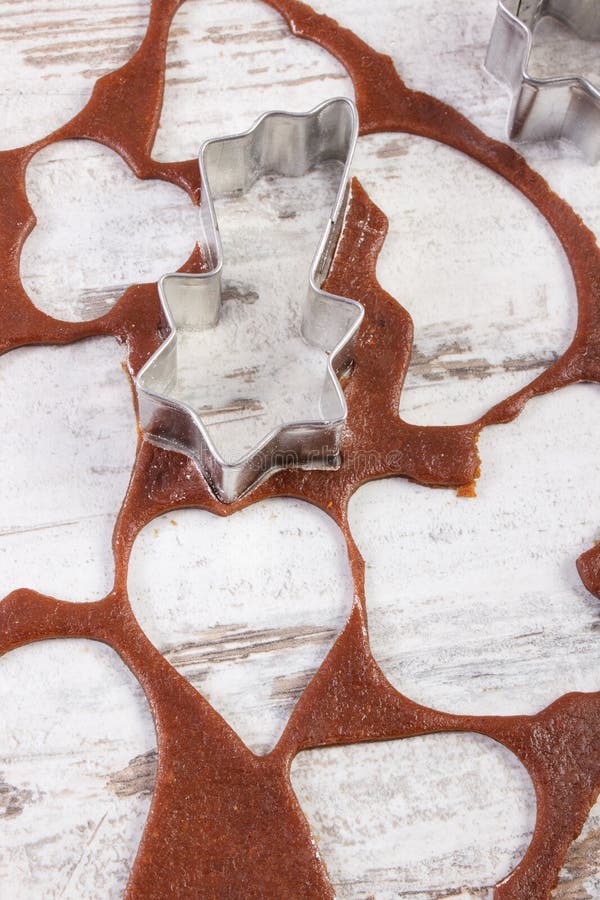 Cookie Cutters and Dough for Christmas Gingerbread or Cookies Stock ...
