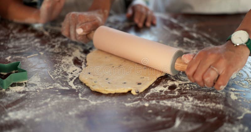 Cookie Dough, Hands and Learning Baking, People in Kitchen with Bonding ...
