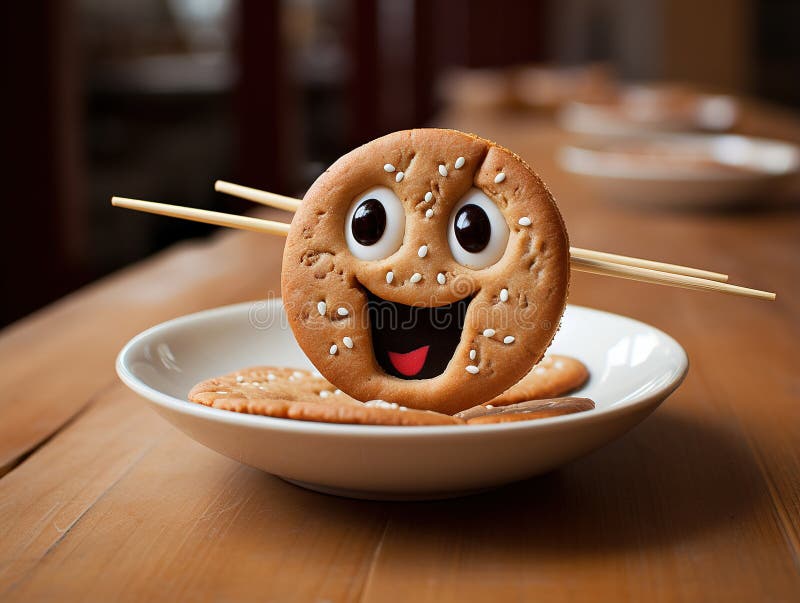 Cookie with Expressive Eyes: Whimsical Treat on a Plate with Happy ...