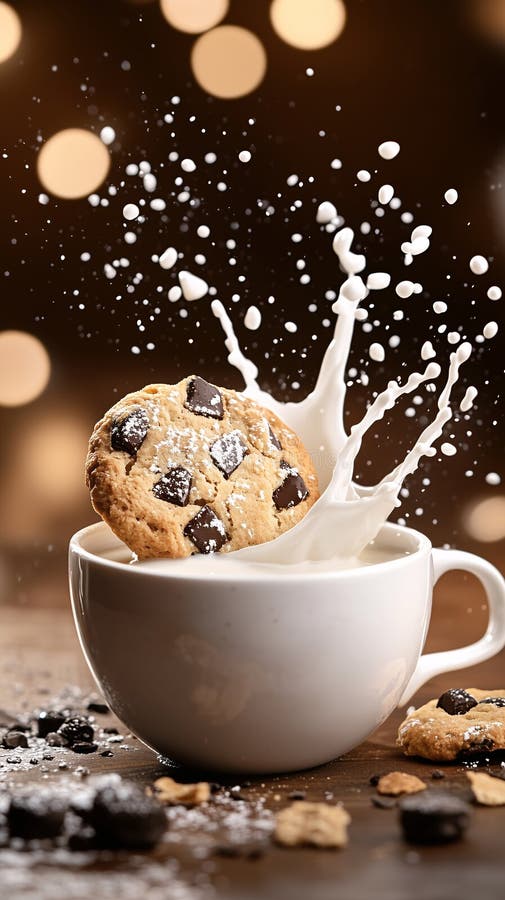Cookie Falling into Milk Creating Splash Stock Illustration ...