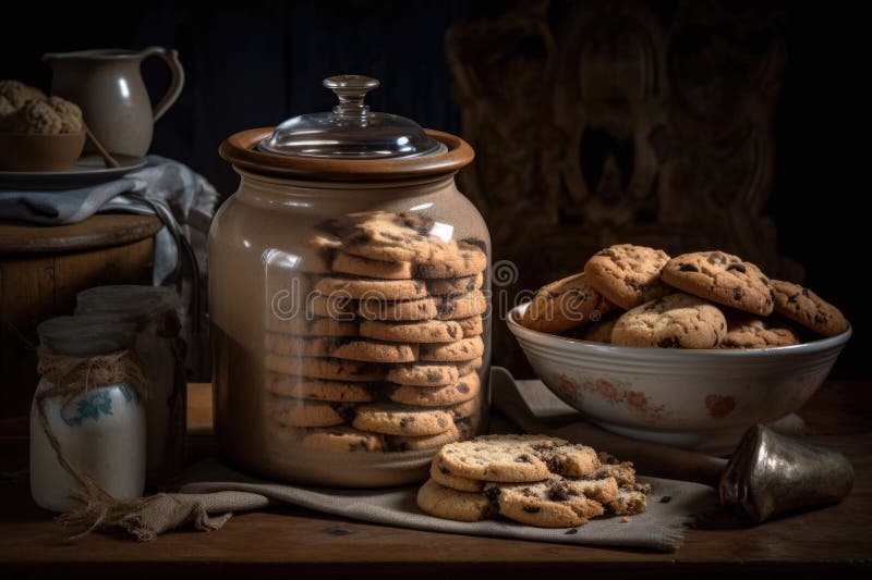 Cookie Jar Overflowing with Cookies and Biscotti in Rustic Setting ...