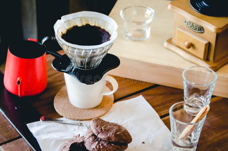 Cookie and Kit Coffee Drip from Steaming Filter Drip Style on Th Stock ...