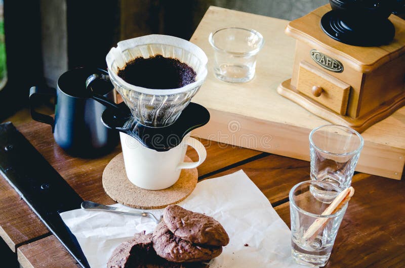 Cookie and Kit Coffee Drip from Steaming Filter Drip Style on Th Stock ...