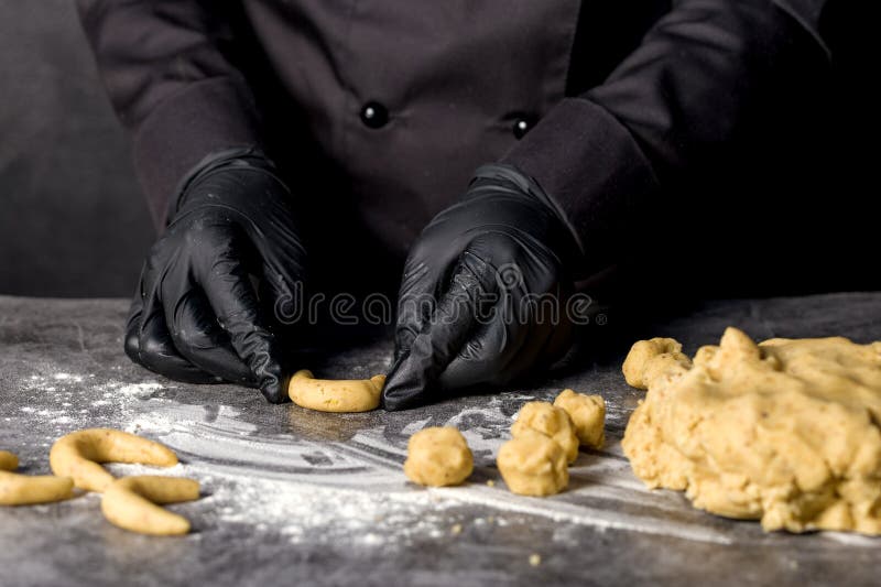 Cookie Making Process. the Confectioner Forms Shortbread Cookies Stock ...