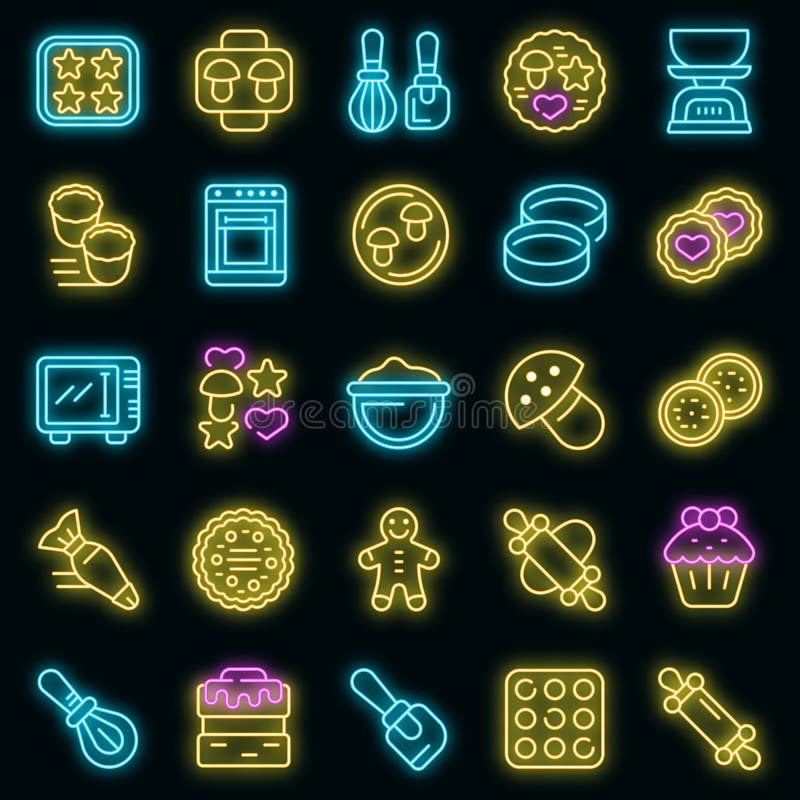 Cookie Molds Icons Set Vector Neon Stock Vector - Illustration of neon ...