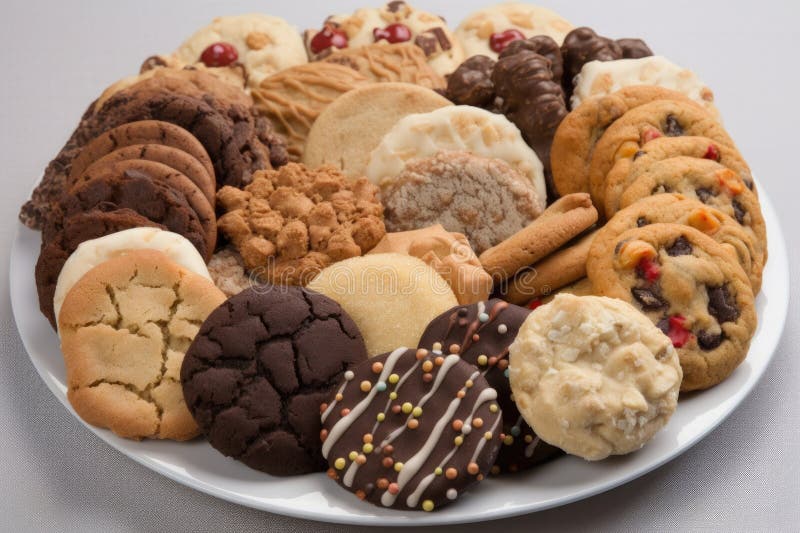 Cookie Sampler Plate, Featuring Assorted Flavors and Shapes of Cookies ...
