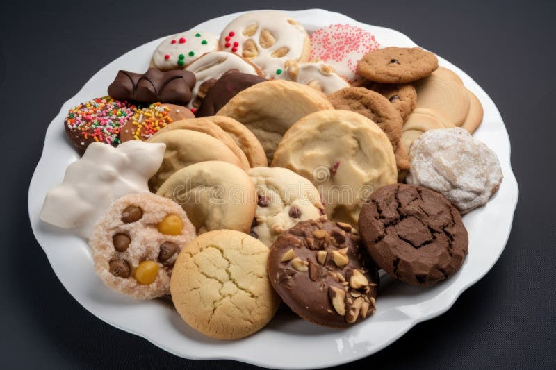 Cookie Sampler Plate Featuring Assorted Flavors And Shapes Of Cookies