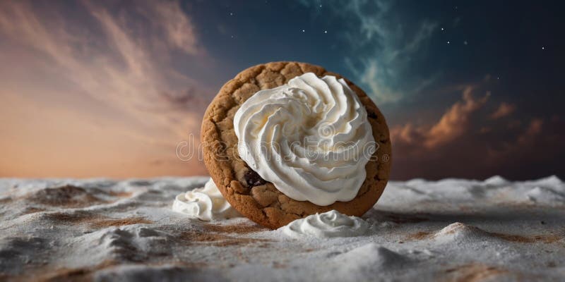 Cookie in a Shape of the Moon and Whipped Cream Clouds Sweet, Dessert ...