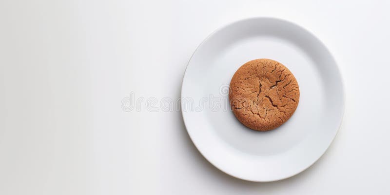 A Cookie Sits on a White Plate, Copy Space Stock Image - Image of ...