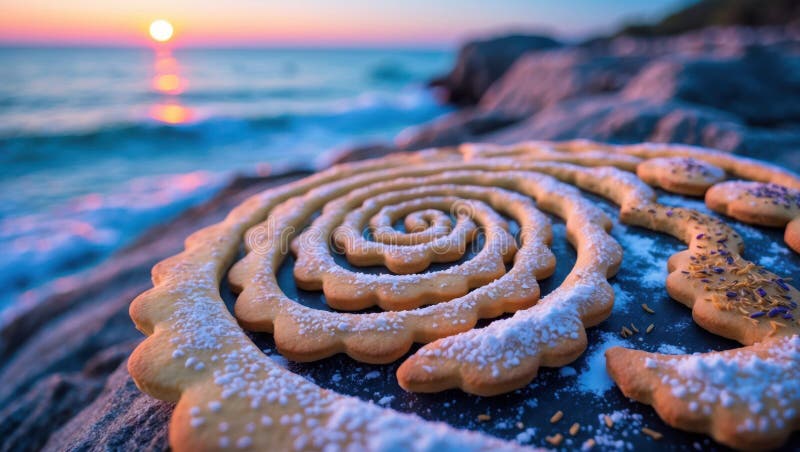 Spiral Sugar Cookies at Sunset Beach Stock Illustration - Illustration ...