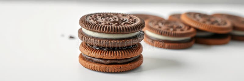 Cookie Stacking Activity on a White Tabletop with Various Cream-filled ...