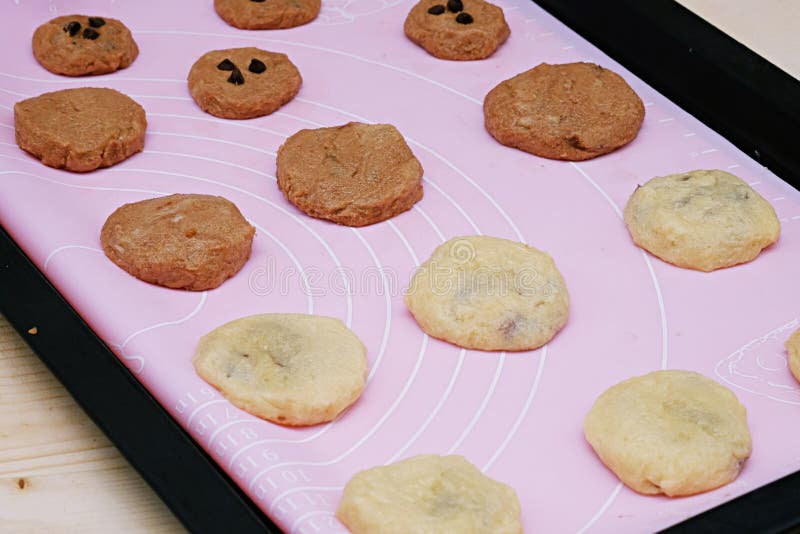 Cookies in baking tray stock image. Image of snack, dish - 87485267