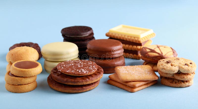 Cookies on blue background stock image. Image of aundance - 266388695
