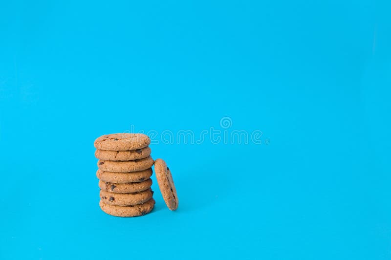 Cookies on Blue Background. Oatmeal Cookie with Pieces Chocolate Stock ...