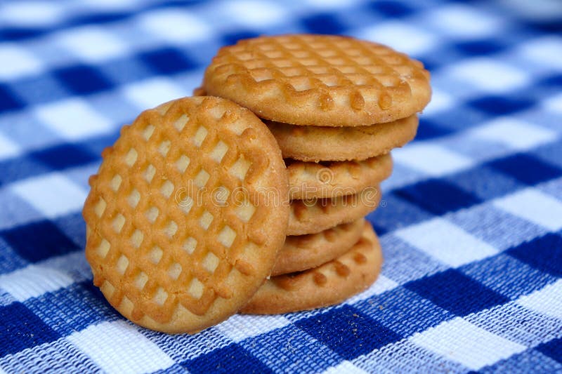 Cookies on a Blue Checkered Tablecloth Stock Photo - Image of closeup ...