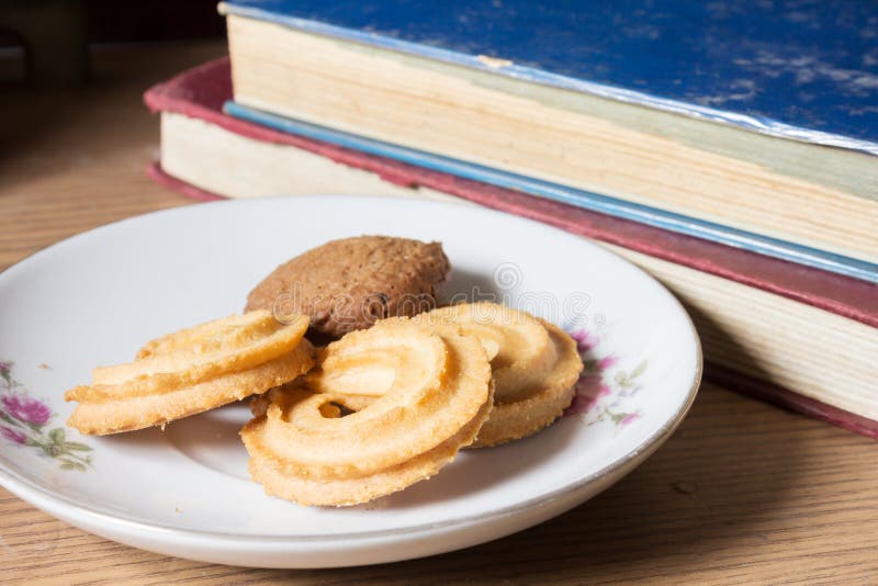Cookies with books. stock photo. Image of plate, chip - 37631338