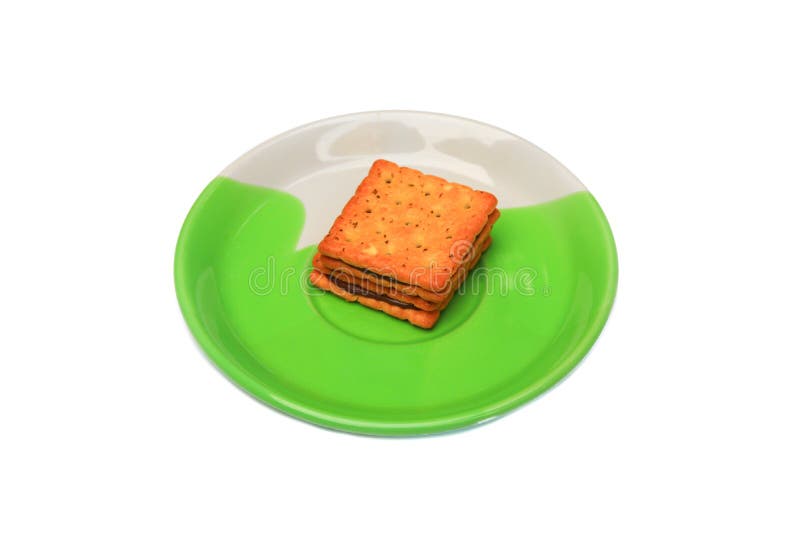 Cookies Bread Square in the Plate on White Background Stock Photo ...