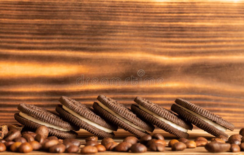 Cookies on a Brown Background of a Burnt Tree with Coffee Grains ...