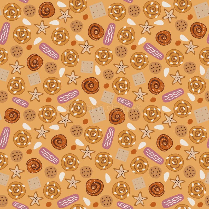 Cookies and Buns Seamless Patern. Hand Drawn Sweets in Sugar Brown ...