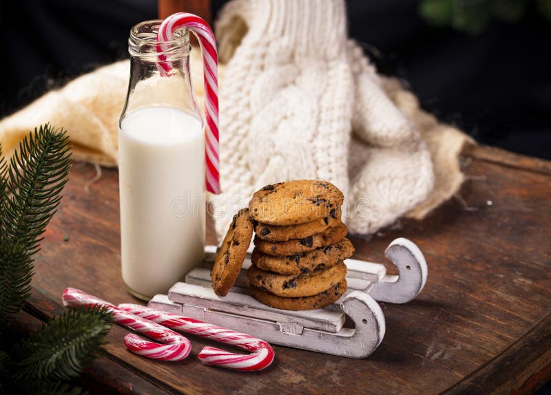 Cookies with Chocolate and Milk Stock Image - Image of cookies ...