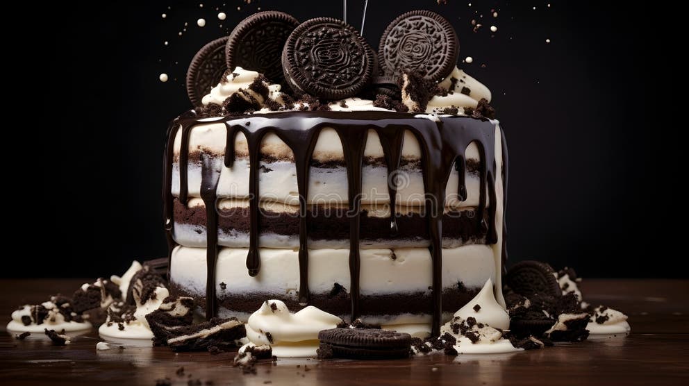 Cookies and Cream Drip Cake Stock Illustration - Illustration of drip ...