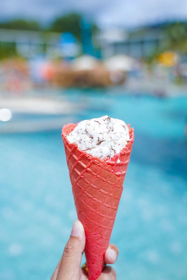 Cookies and Cream Ice Cream with Pink Cone Stock Photo - Image of ...