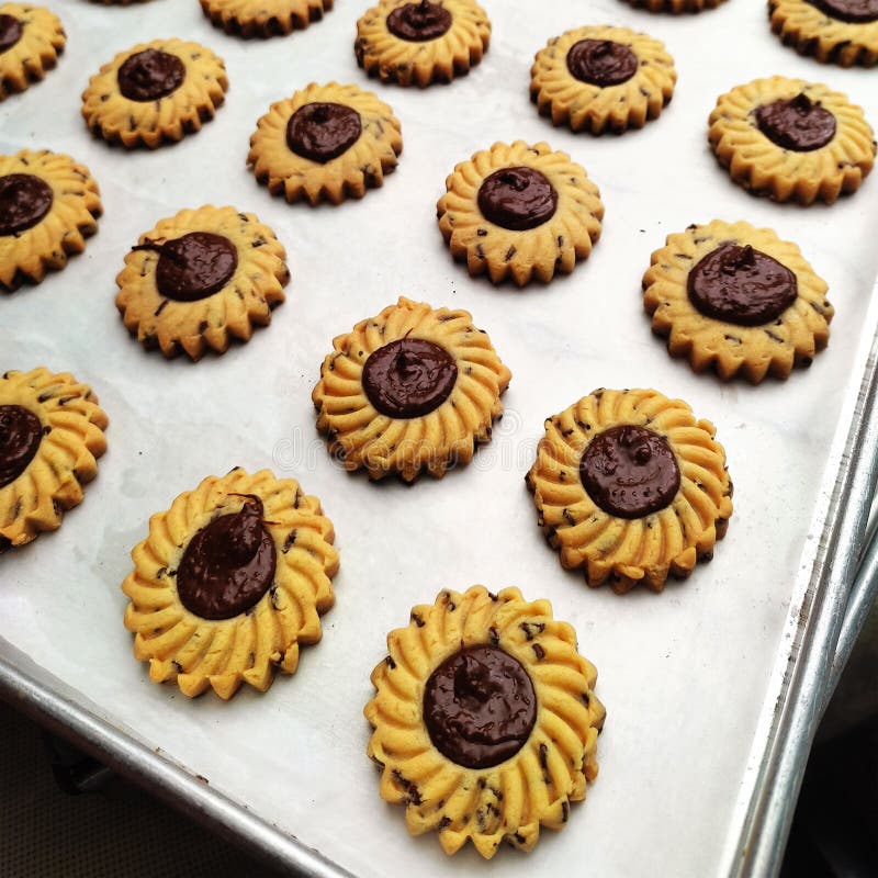 Cookies with Dark Chocolate Jam Stock Photo - Image of icing, meal ...