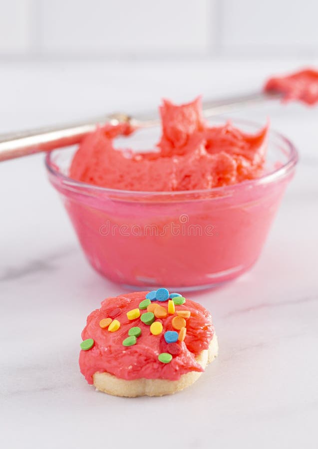 Cookies Decorated with Bright Pink Icing and Colorful Sprinkles Stock ...