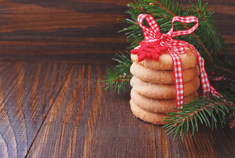 Cookies Decorated with a Red Ribbon Stock Image - Image of snowflake ...