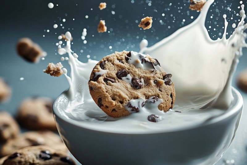 Cookies Falling into Milk with Splashes Stock Illustration ...
