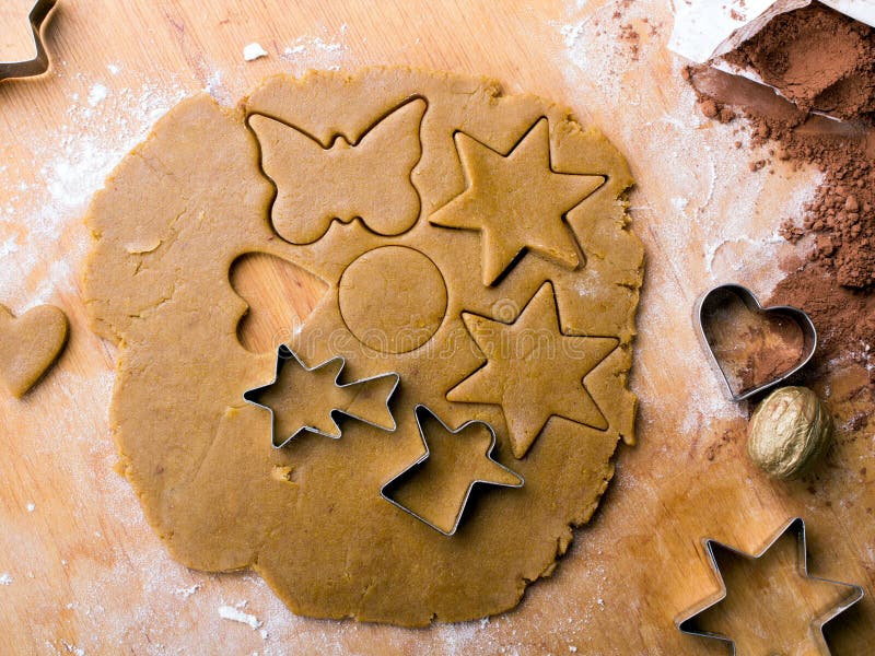 Cookies Forms and Gingerbread Dough Stock Photo - Image of board, frame ...
