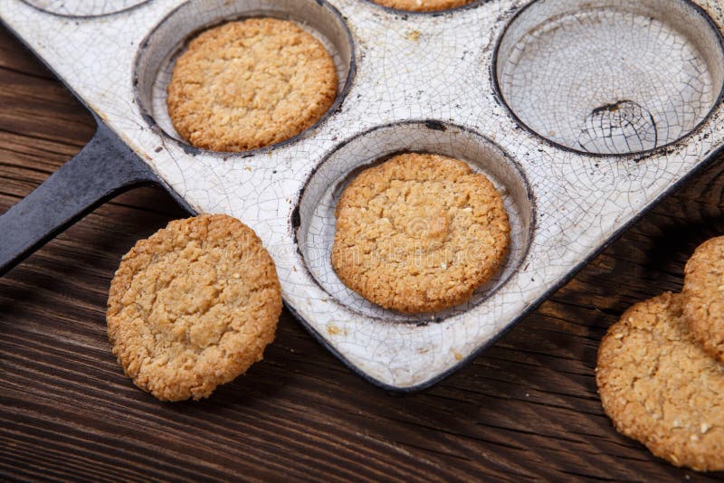 Cookies in a frying pan. stock photo. Image of iron, health - 85125818