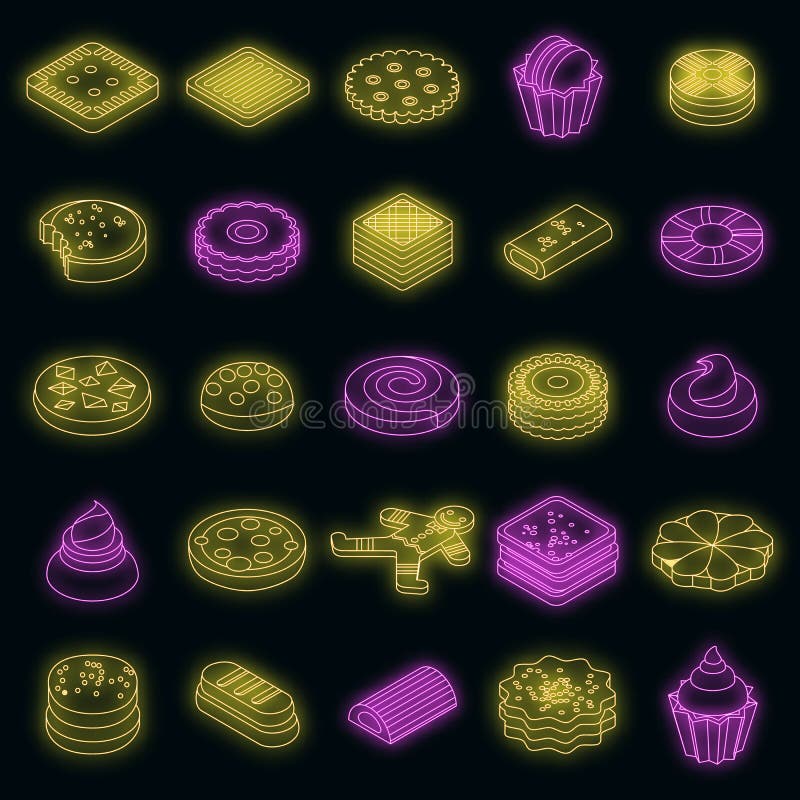 Cookies Icon Set Vector Neon Stock Vector - Illustration of oreo, cafe ...