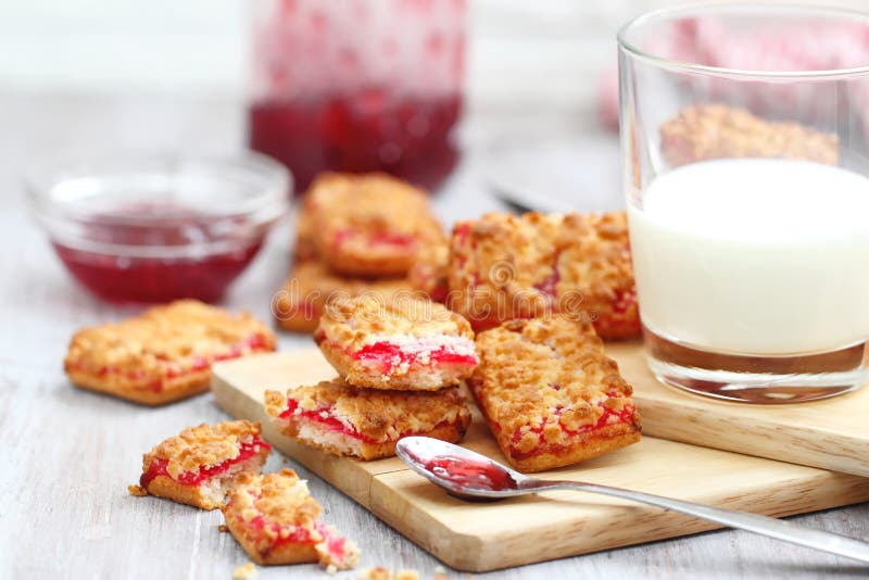 Cookies with jam and milk stock image. Image of delicious - 87789053