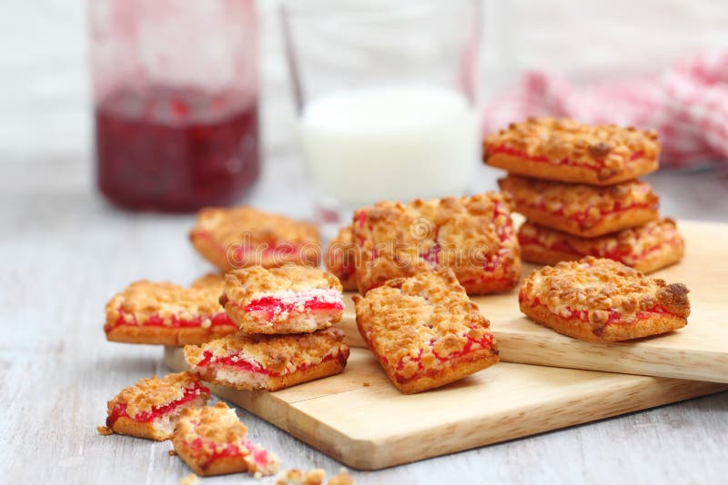 Cookies with jam and milk stock image. Image of biscuit - 87789057