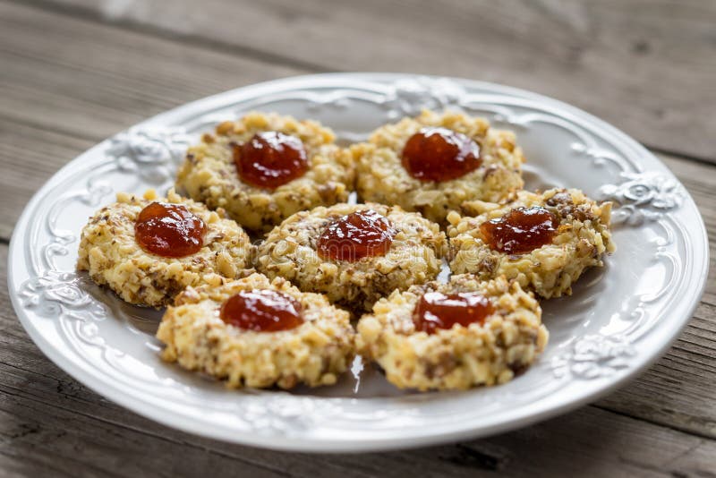 Cookies with Jam on a Plate Stock Photo - Image of raspberries, home ...