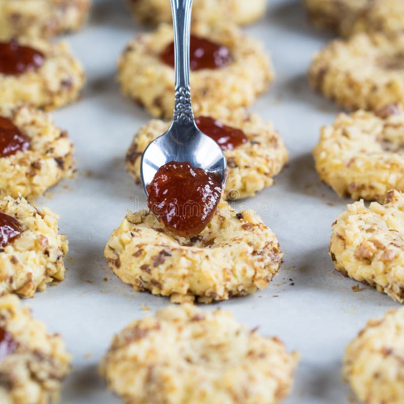 Cookies with jam and spoon stock photo. Image of berry - 58479436