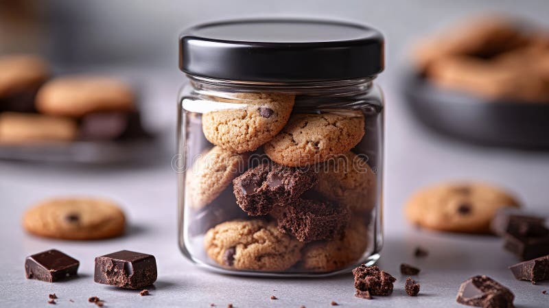 Cookies in a Jar with Scattered Chocolate Pieces. Stock Photo - Image ...
