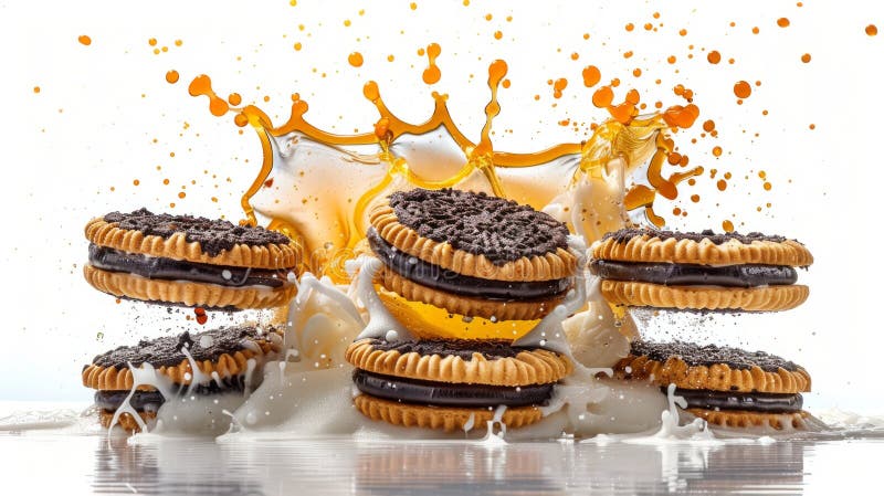 Cookies in Mid-air, Surrounded by a Splash of Milk and Cream, Creating ...