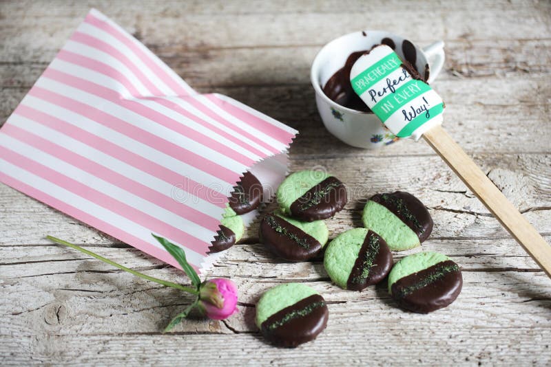 Cookies with Mint and Dark Chocolate in a Cookie Bag Stock Photo ...